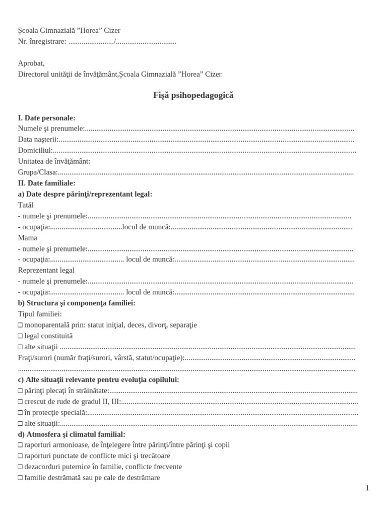 Fisa Psihopedagogica Elev | PDF