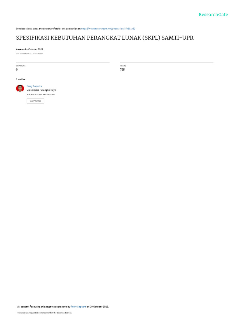 Spesifikasi Kebutuhan Perangkat Lunak | PDF
