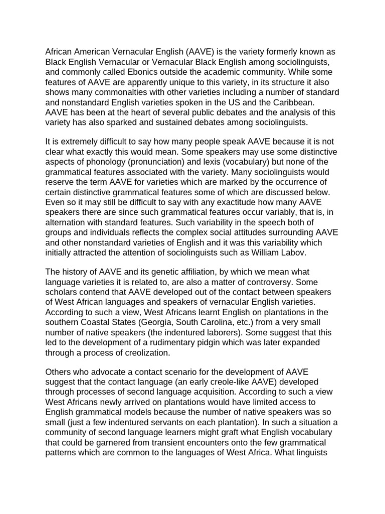 Understanding African American Vernacular English | PDF | English ...