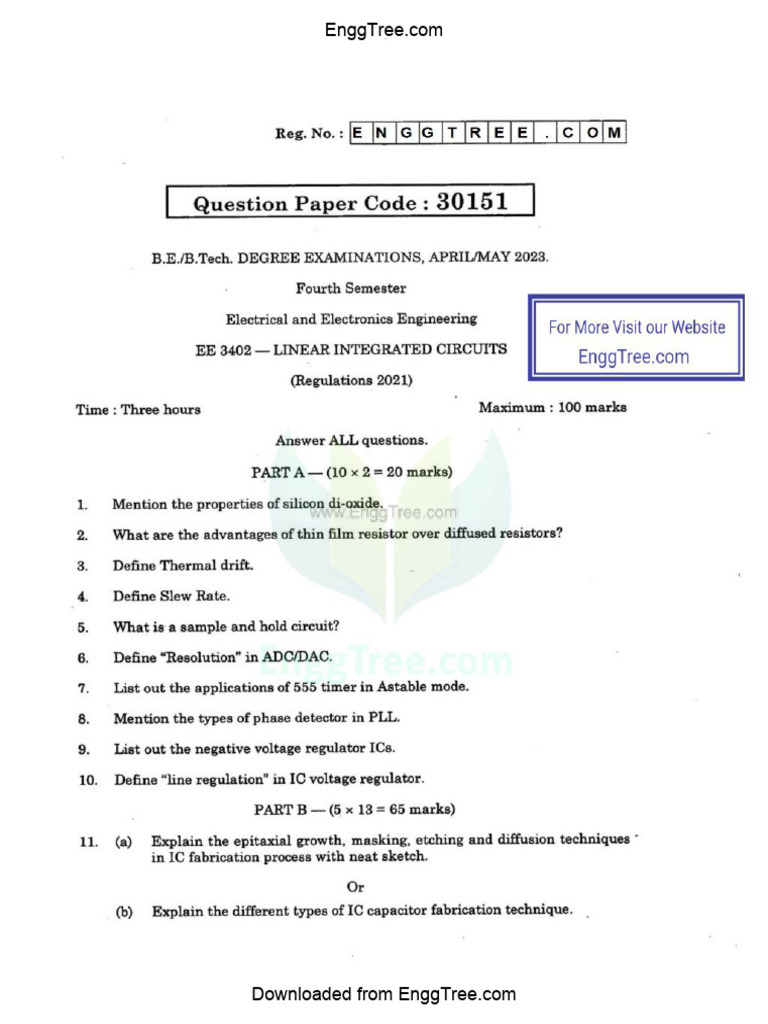 EE3402 Linear Integrated Circuits Apr May 2023 Question Paper Download ...