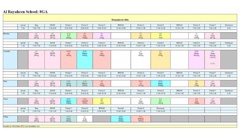 8A Timetable. | PDF