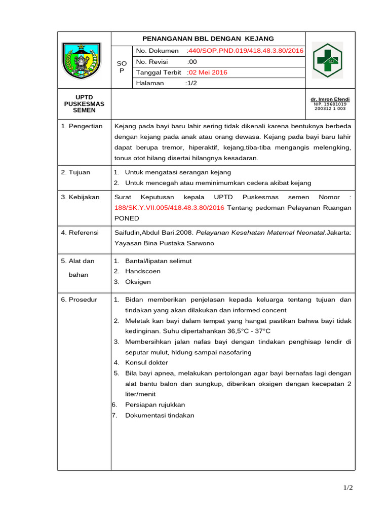 Sop Penanganan BBL Dengan Kejang | PDF