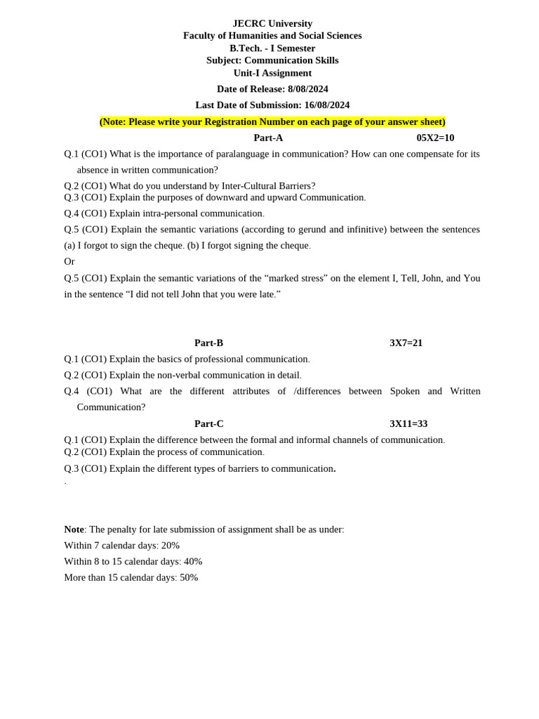 Assignment Unit I Communication Skills | PDF