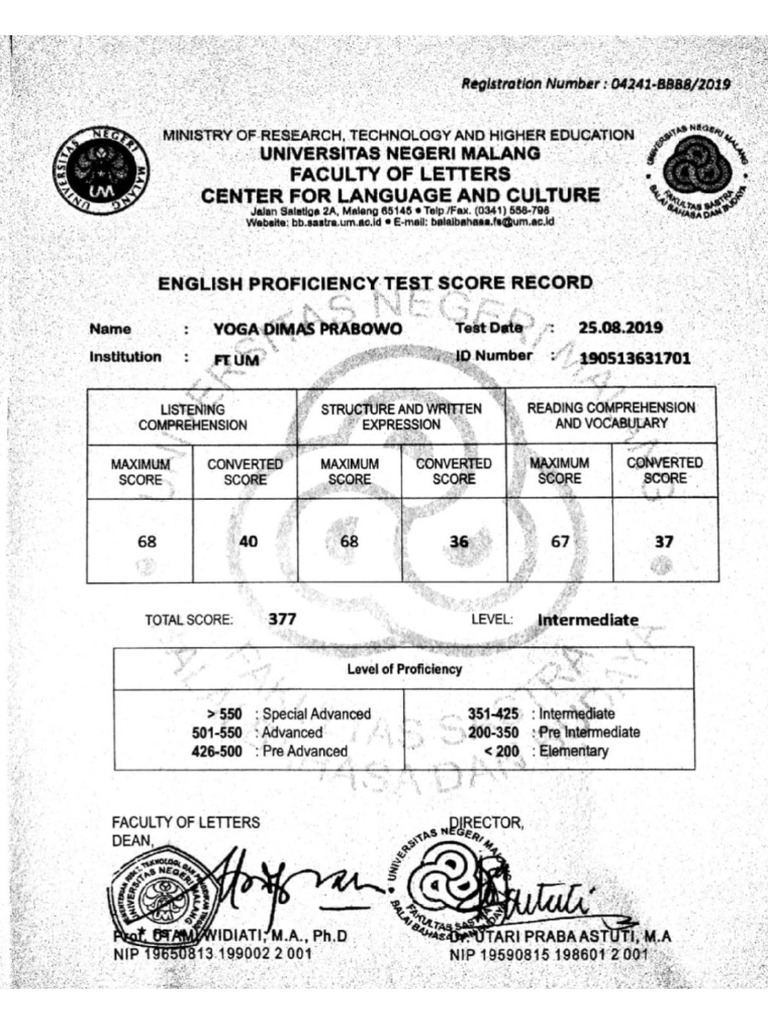 Score Toefl 2019 | PDF
