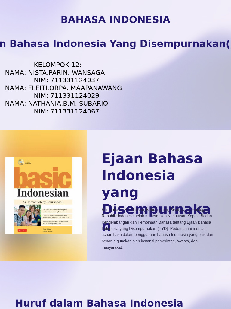 Ejaan Bahasa Indonesia Yang Disempurnakan | PDF
