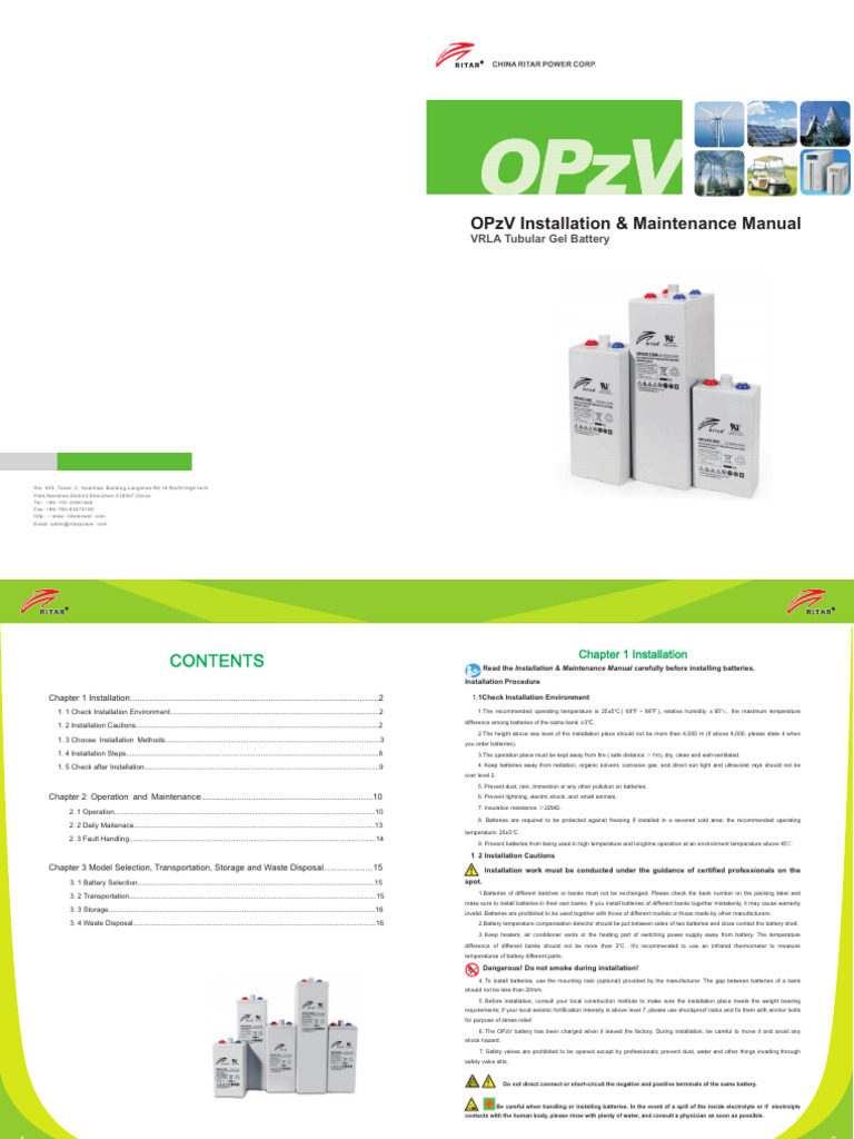OPzV Installation & Maitenance Manual | PDF
