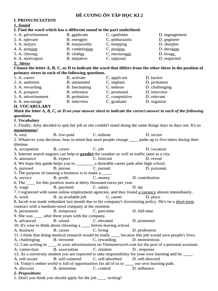 De Cuong On Thi hk2 | PDF