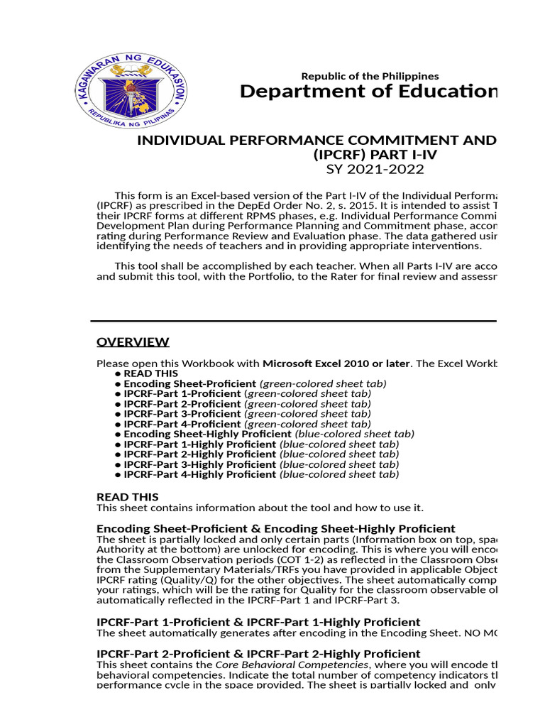 IPCRF - SY 2021 2022 COMPRESSED - v2 | PDF