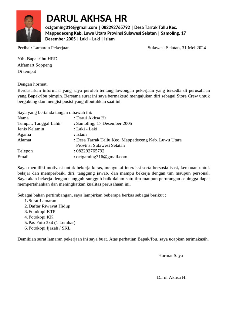 Lamaran ATS 06 Darul Akhsa HR | PDF