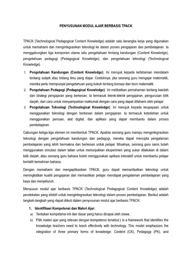 Menyusun Modul Ajar Berbasis TPACK (Technological Pedagogical Content ...