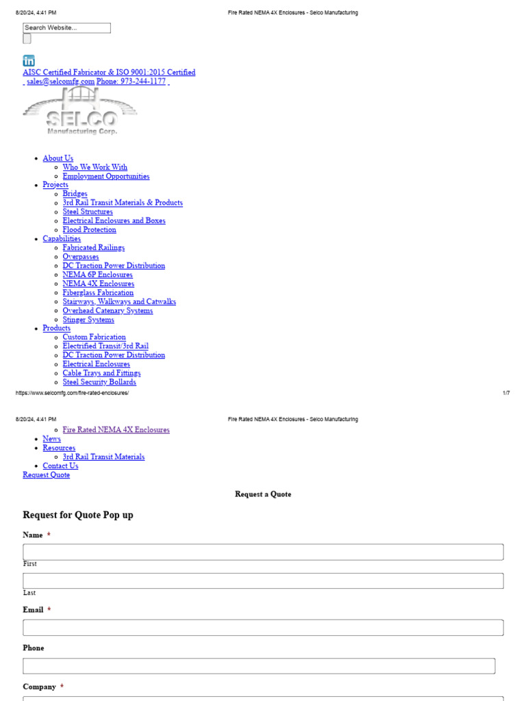 Fire Rated NEMA 4X Enclosures - Selco Manufacturing | PDF