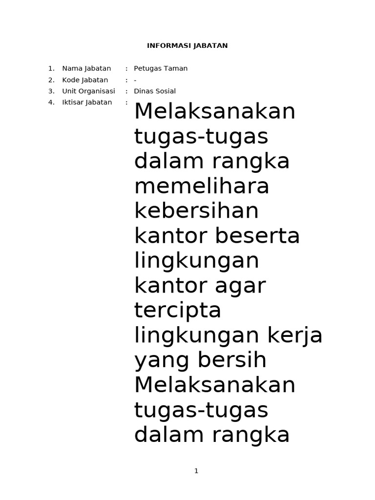 INFORMASI JABATAN - docxANJAB PETUGAS TAMAN | PDF