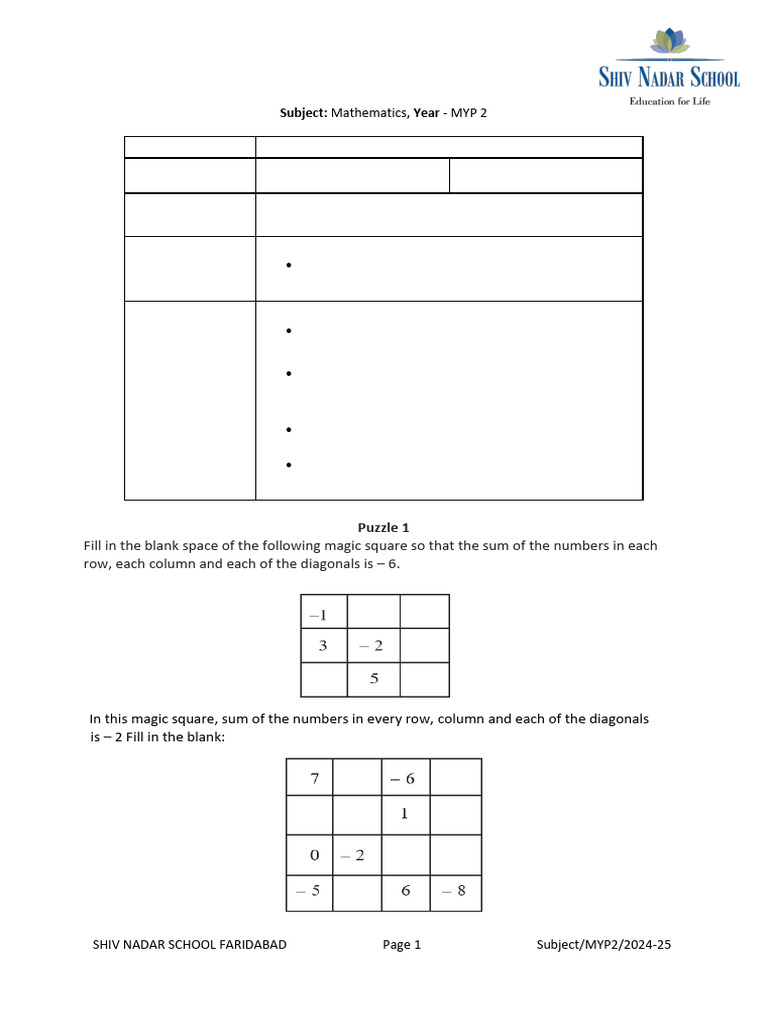 G7 Math Integers-Puzzles | PDF