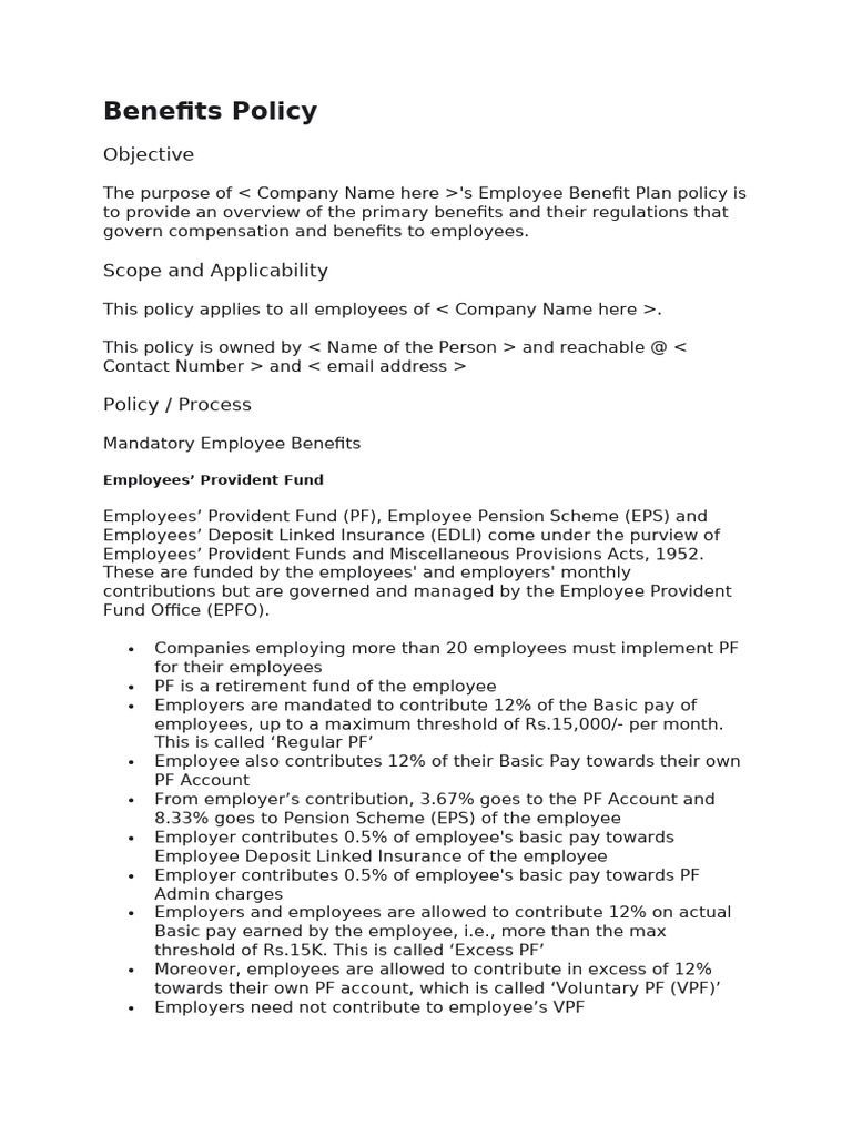 Benefits Policy | PDF