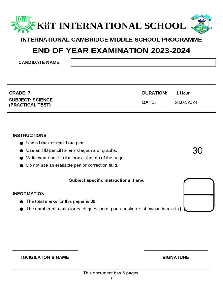 Grade 7 Practical Paper | PDF