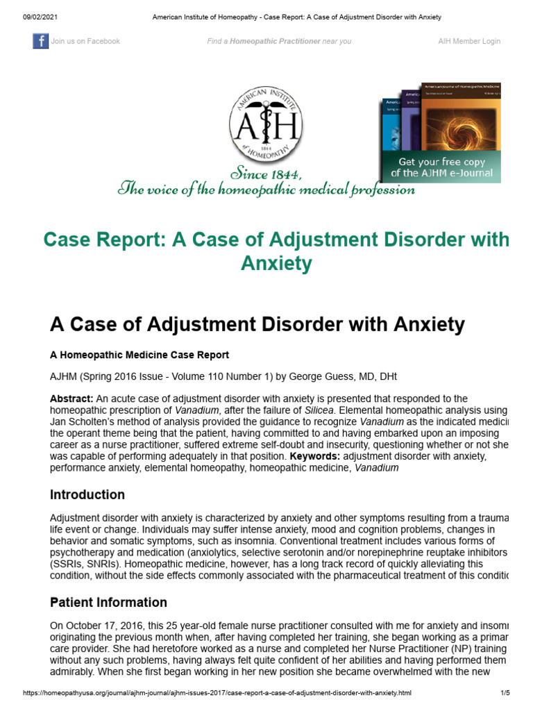 A Case of Adjustment Disorder With Anxiety | PDF | Anxiety | Wellness
