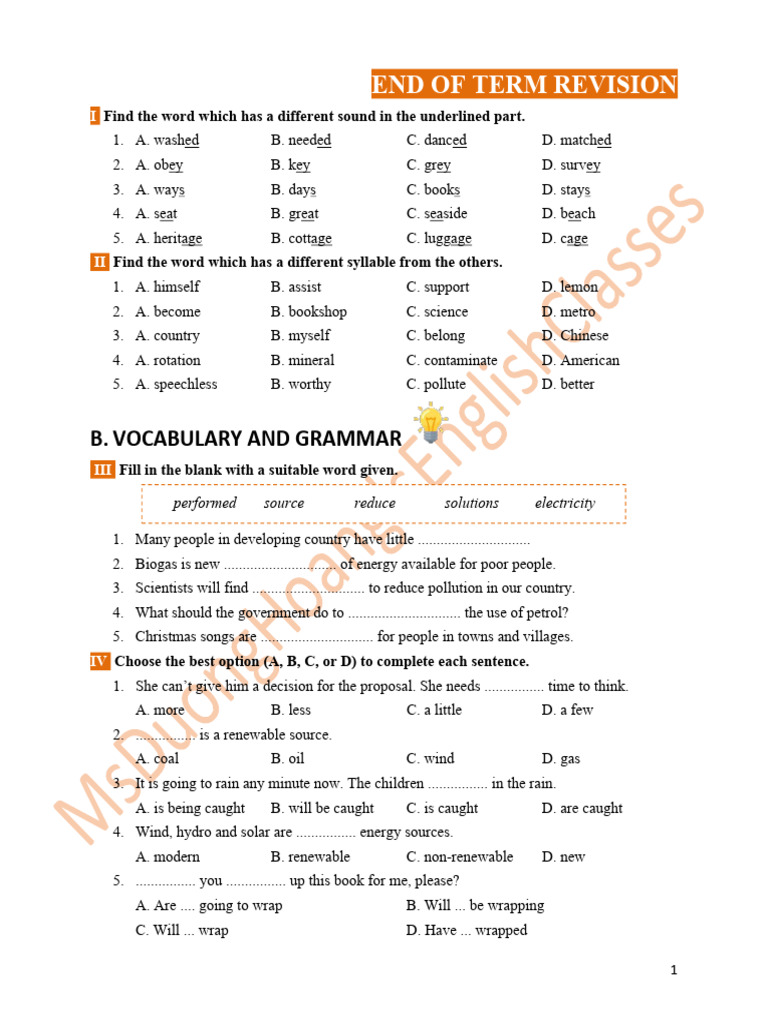 Practice Test 83-End of Term - Revision - in | PDF