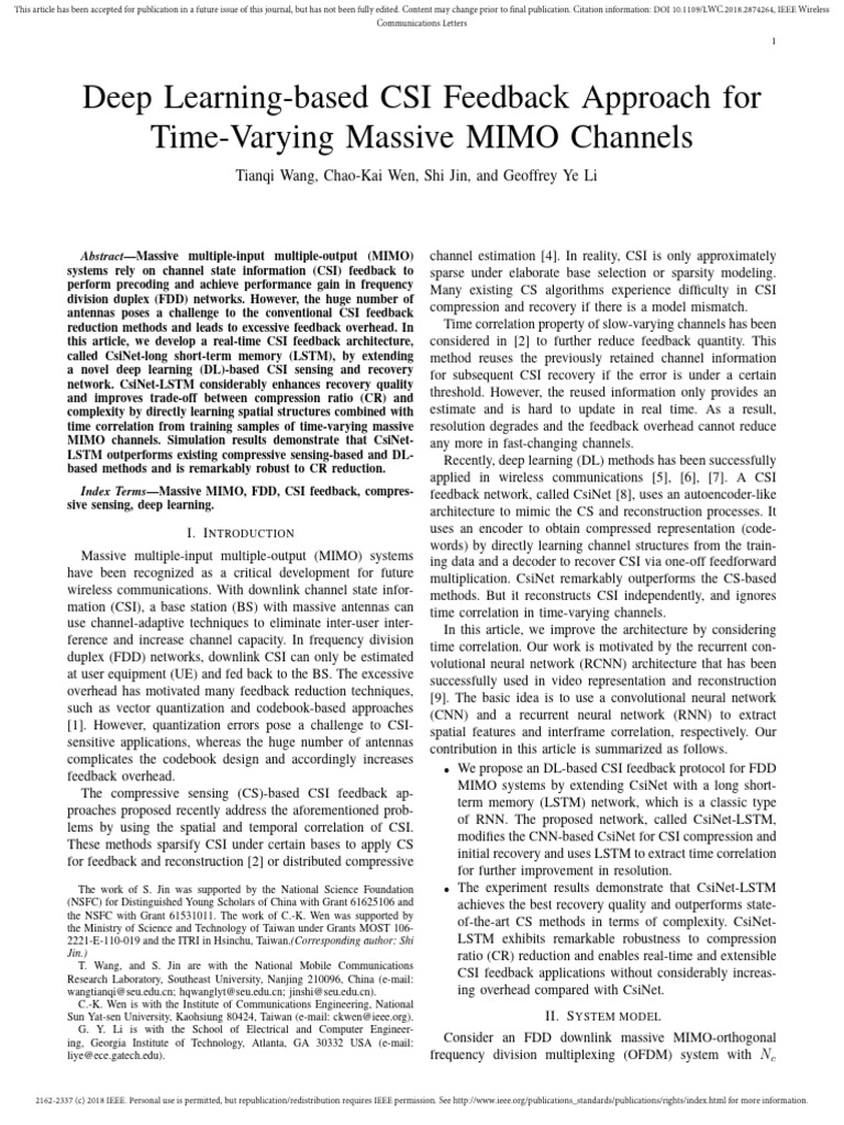 Deep Learning Based Csi Feedback Approach For Pdf 