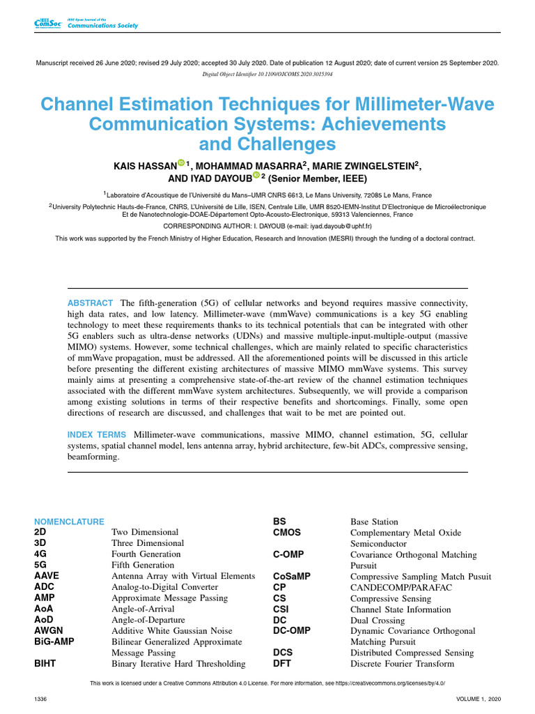 Channel Estimation Techniques For Millimeter-Wave Communication Systems Achievements and ...