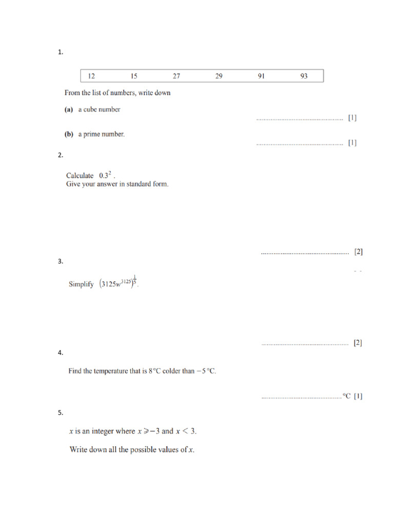 Math - Numbers Worksheet | PDF