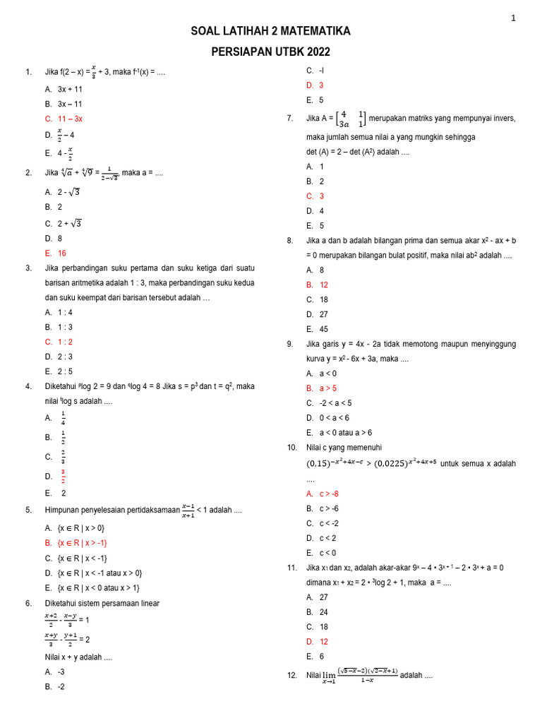Soal Latihan 2 Mat Persiapan Utbk | PDF