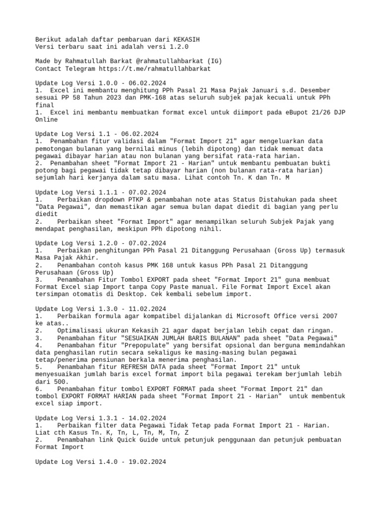 Changelog KeKasih v2.1 | PDF