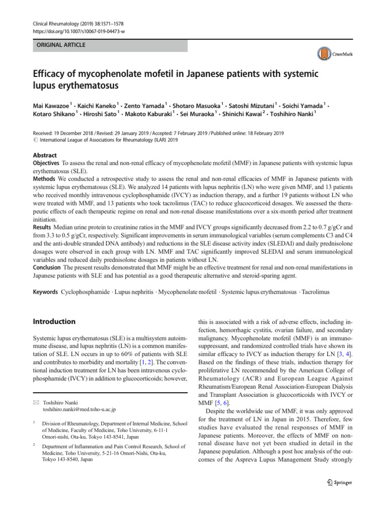 Efficacy of Mycophenolate Mofetil in Japanese Patients With Systemic ...