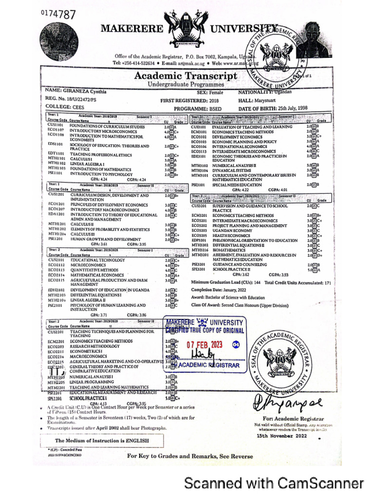 True Certified Copy of The Transcript | PDF
