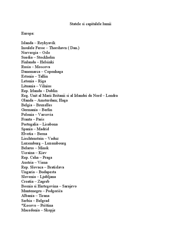 Statele Si Capitalele Lumii | PDF
