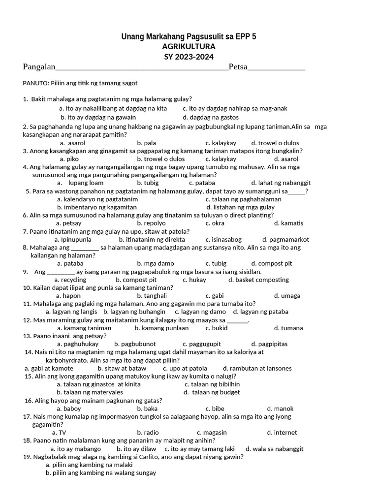 PT - Epp-Agri 5 - Q1 | PDF