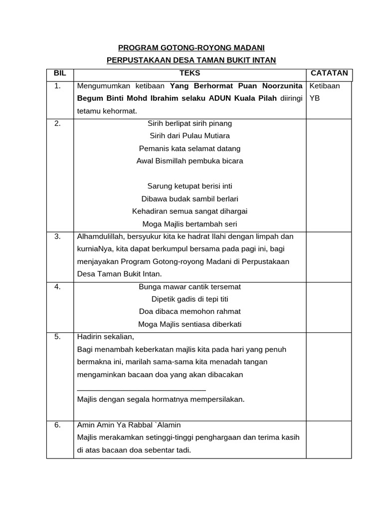 Teks MC Gotong-Royong | PDF