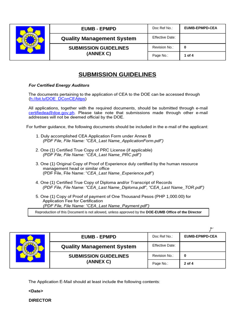 CEA Annex C - Submission Guidelines | PDF