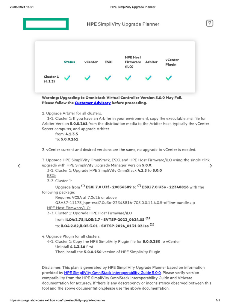 HPE SimpliVity Upgrade Planner | PDF
