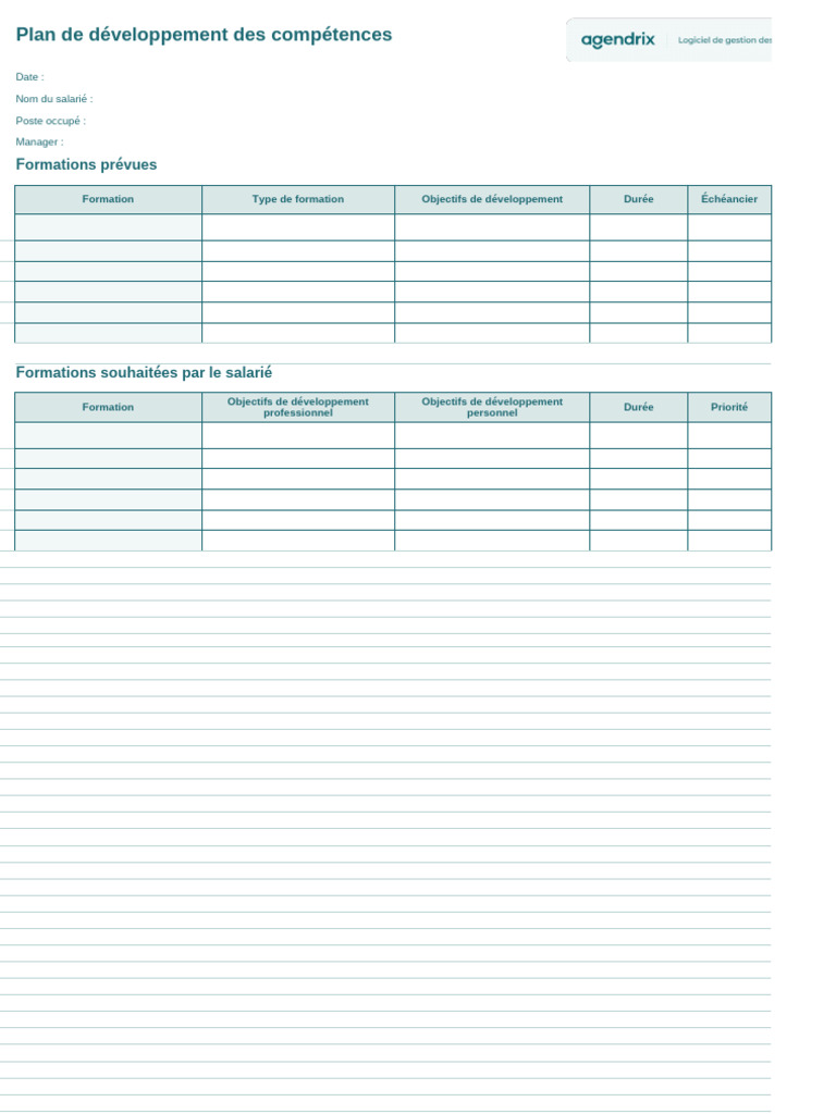 RH Agendrix Modele Excel Plan de Developpement Des Competences FR | PDF RH Agendrix Modele Excel Plan de Developpement Des Competences FR | PDF