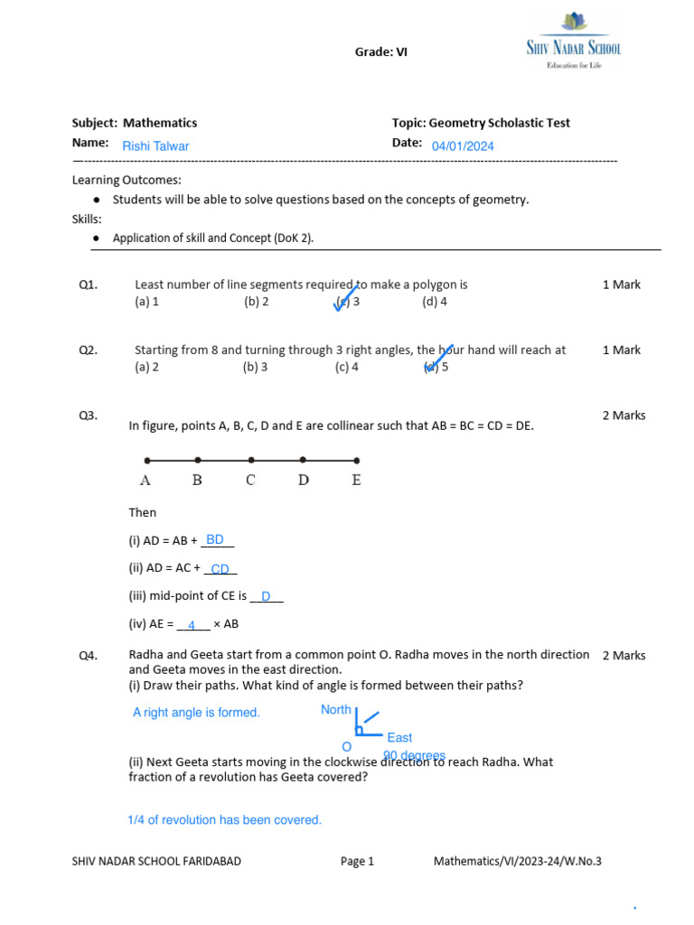 CH Geometry - Scholastic Test G6 | PDF