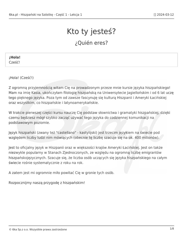 Lekcja 1 (6ka - PL) | PDF
