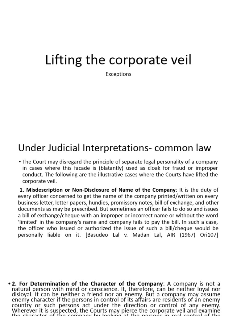 Lifting The Corporate Veil | PDF | Piercing The Corporate Veil | Business