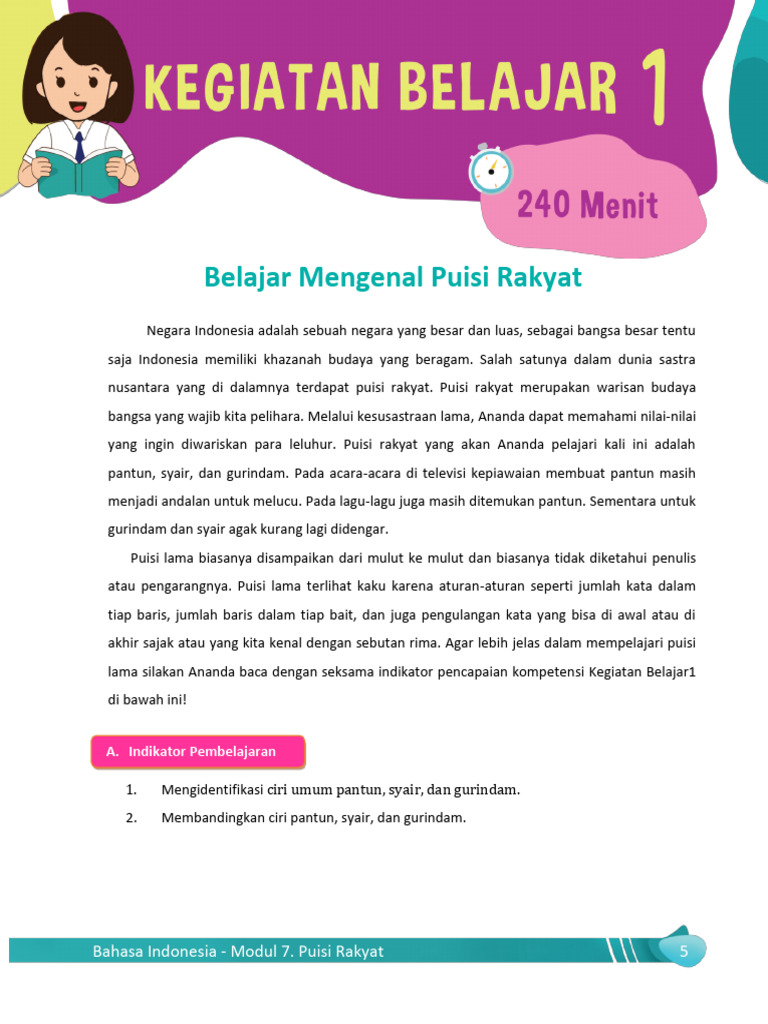 Bahasa Indonesia - Modul 7 - Puisi Rakyat Ok | PDF
