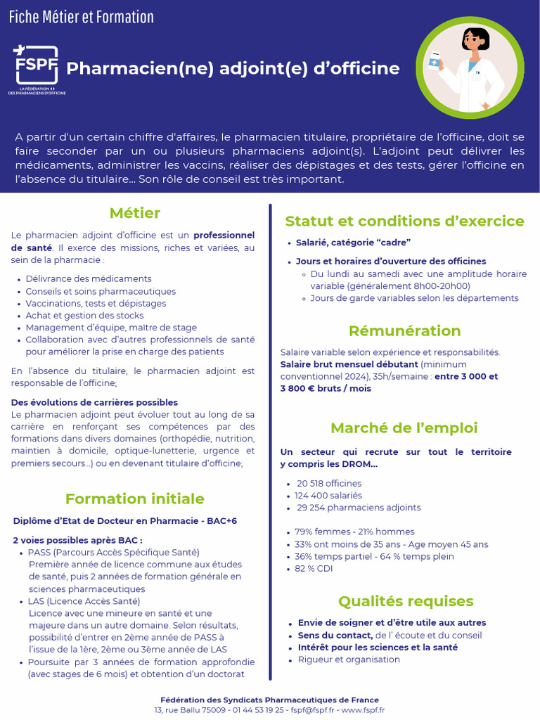 Fiche Metier Et Formation Pharmacien Adjoint | PDF
