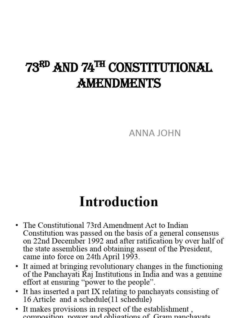Implementation of 73rd & 74th Amendments | PDF | Government | Finance ...