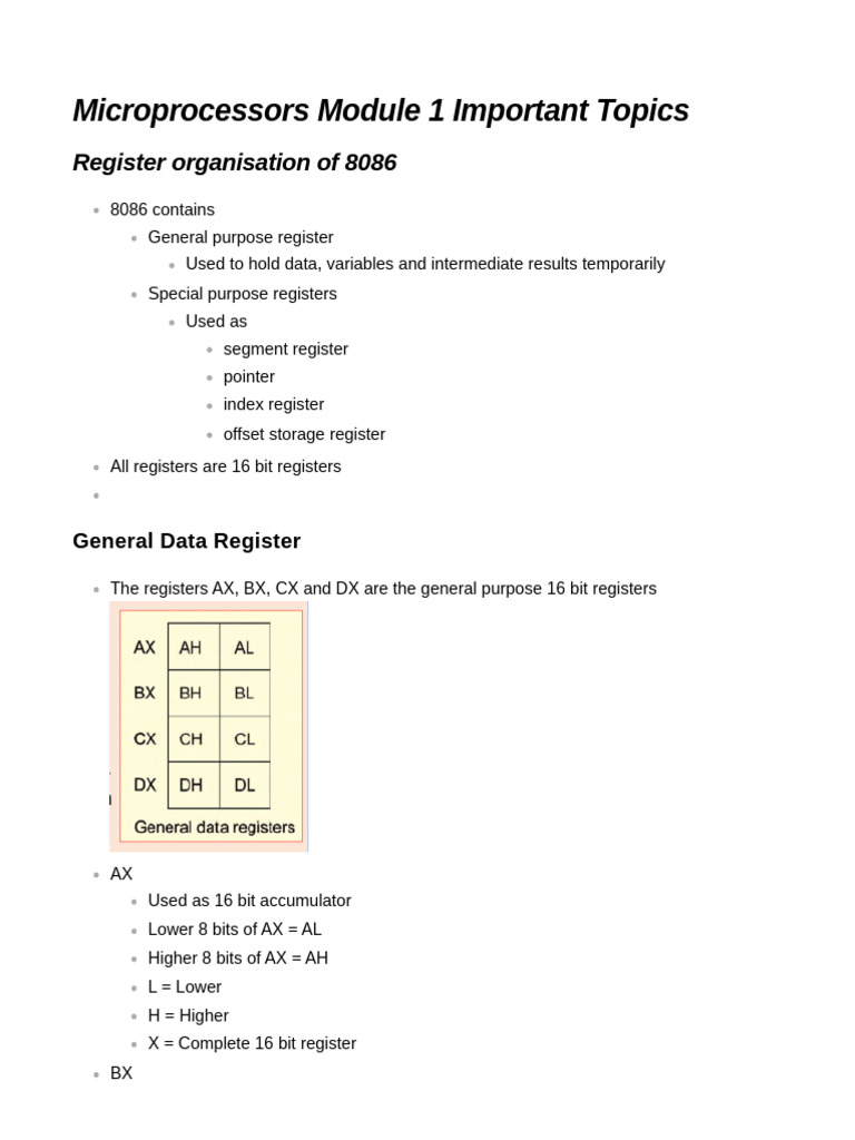 Microprocessors Module 1 Important Topics-1 | PDF