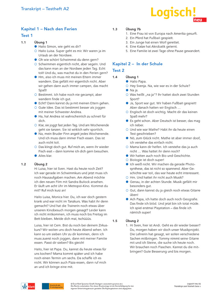 LogNeu A2 605219 Transkript Testheft | PDF