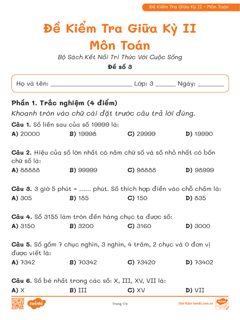 De Kiem Tra Giua Ki II So 3 Mon Toan Lop 3 Bo Sach Ket Noi Tri Thuc Voi Cuoc Song | PDF