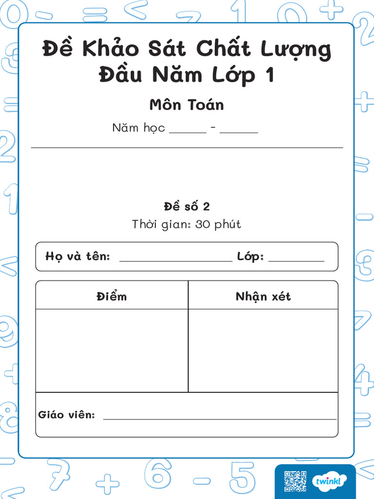 VT M 1689042391 de Khao Sat Chat Luong Dau Nam Lop 1 Mon Toan So 2 Ver 2 | PDF