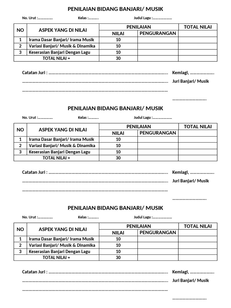Format Penilaian Juri Musik Banjari | PDF