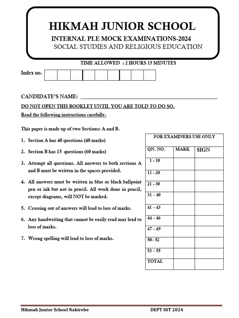 HIKIMA SST MOCK 2024 at PROF - MOSES VIP | PDF | Apostle | Career & Growth
