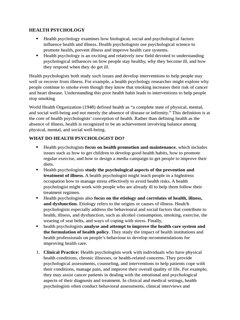 Health Psychology Unit 1 | PDF