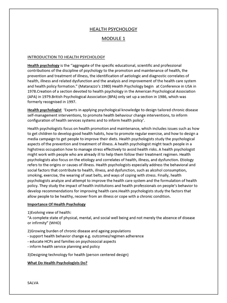Health Psychology Unit 1pdf | PDF