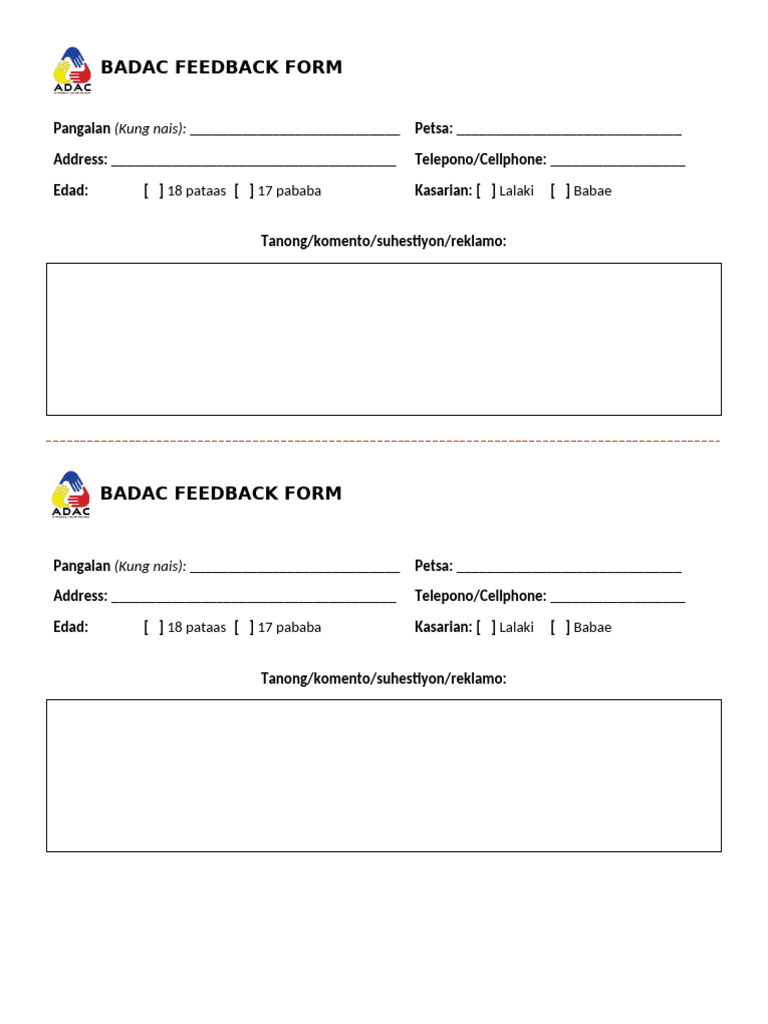 BADAC Feedback Form | PDF