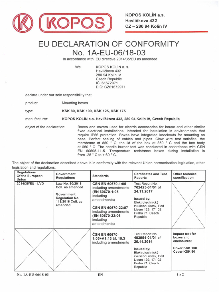 Eu Conformity Declaration Boxes Ksk En Pdf